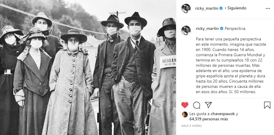 Ricky Martín hizo una fuerte reflexión sobre el Covid 19