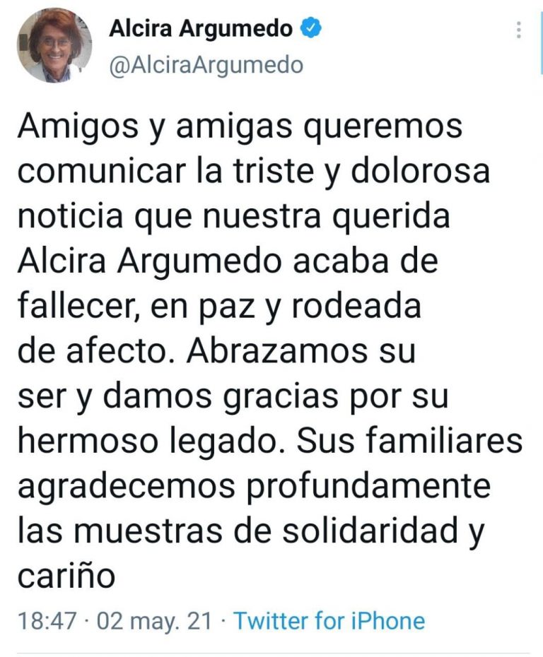 Murió Alcira Argumedo