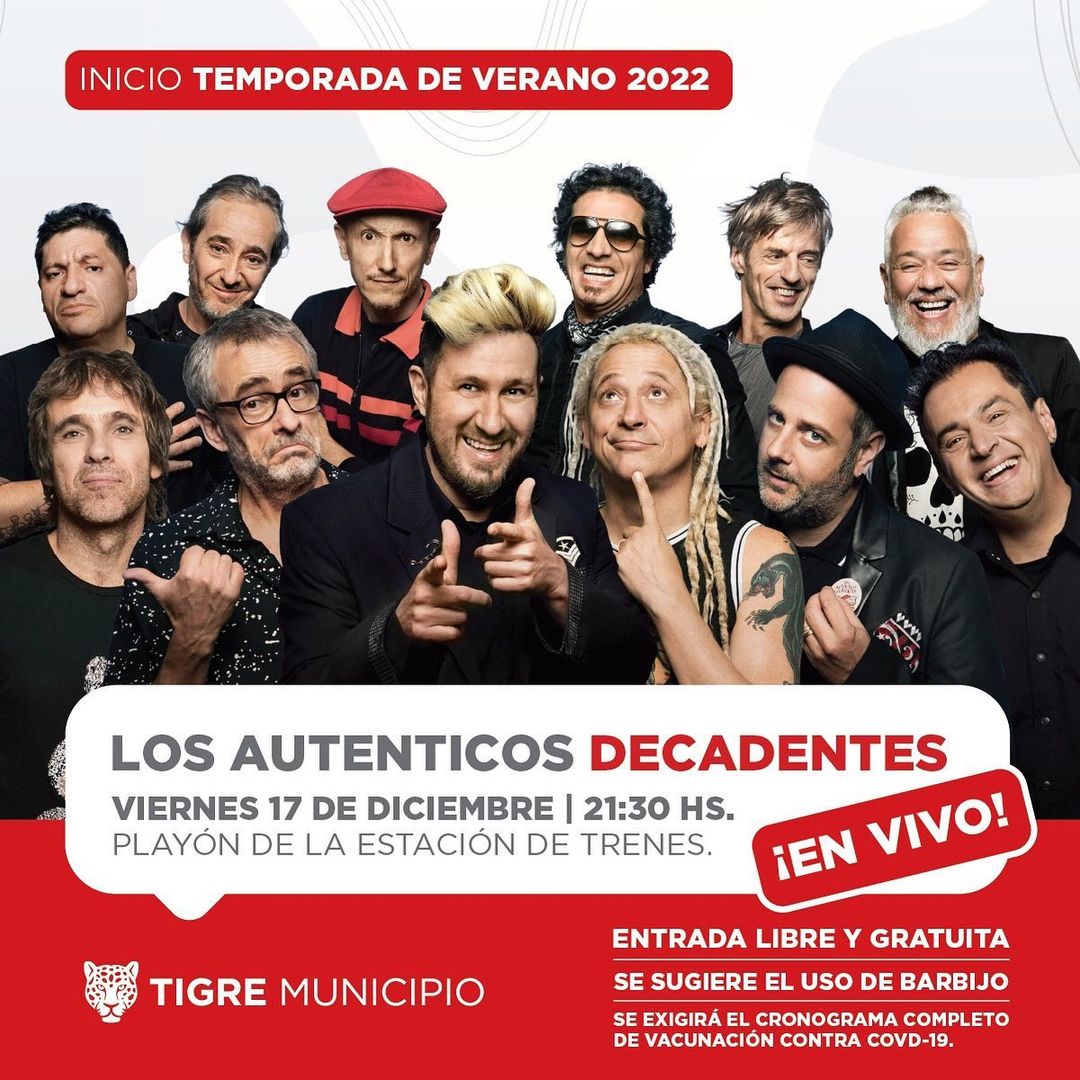 Los Auténticos Decadentes tocarán gratis en Tigre Los Auténticos Decadentes tocarán gratis en Tigre