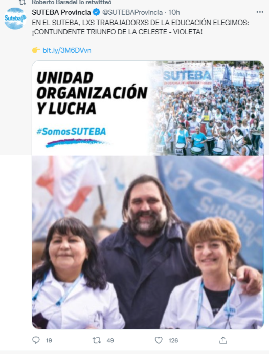 Roberto Baradel fue reelecto en Suteba por tercer período consecutivo