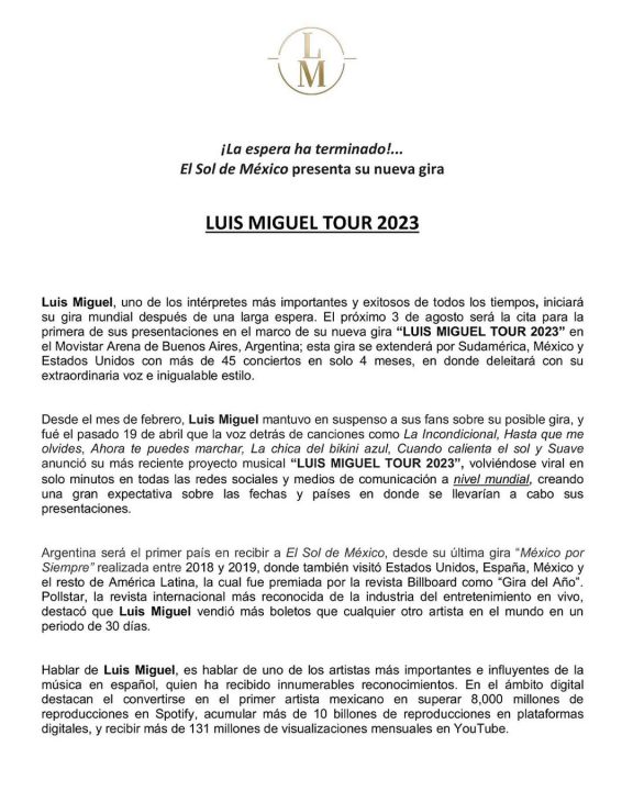 Luis Miguel en Argentina: dónde tocará y cuándo salen a la venta las entradas