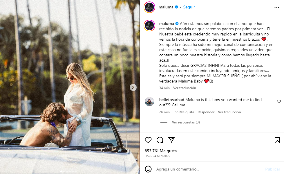 Maluma confirmó que será papá: “Viene la verdadera Maluma Baby”